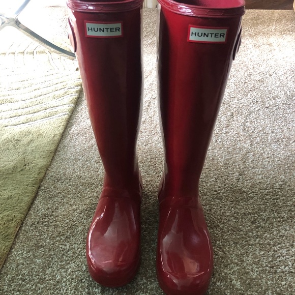 Hunter | Shoes | Tall Glossy Red Hunter Boots | Poshmark